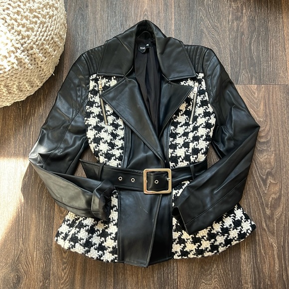 bebe | Jackets & Coats | Bebe Leather Houndsooth Jacket | Poshmark
